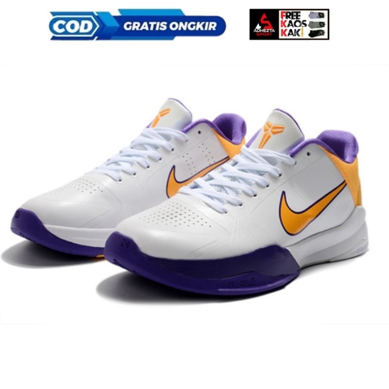 Jual Sepatu Basket Pria Zoom Kobe 5 Lakers Home White Purple Gold ...