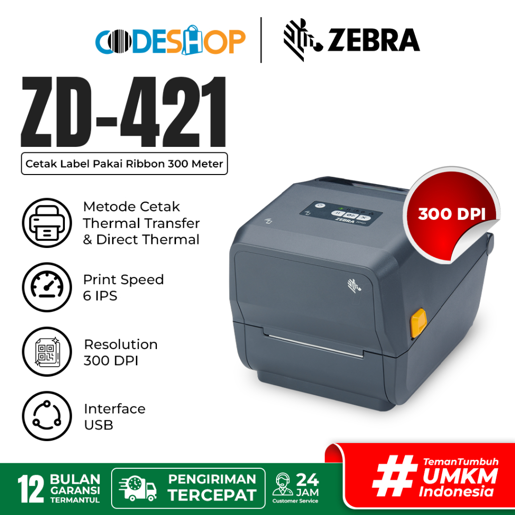 Jual Printer Zebra ZD421 Cetak Label Stiker Barcode ZD-421 | Shopee ...