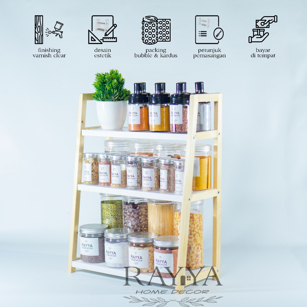 Jual JUMBO … rak 3 tingkat estetik/ rak kayu besar/ rak dapur 3 susun ...