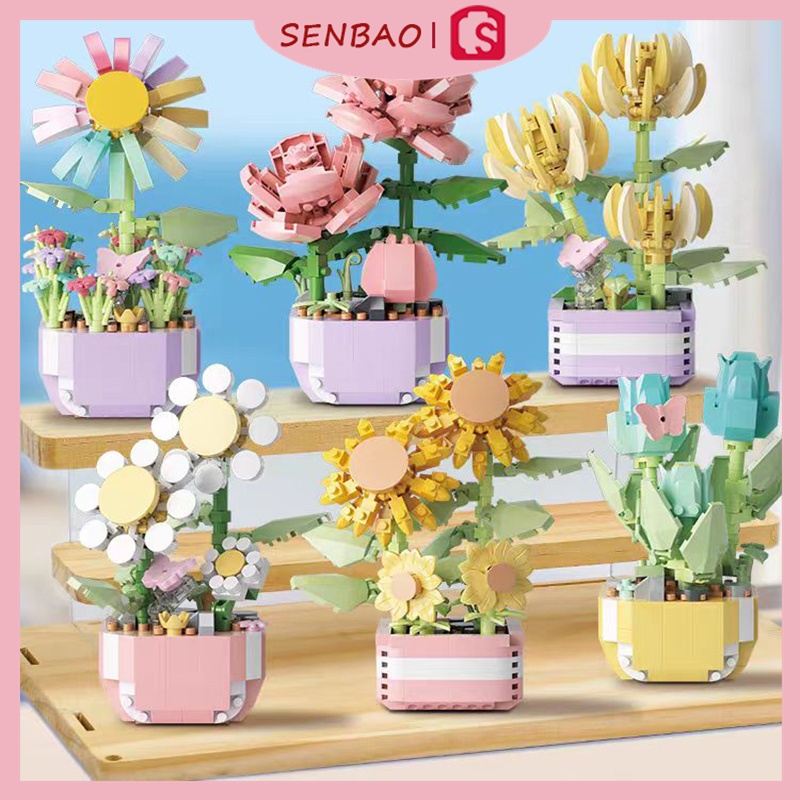 Jual SENBAO Pot Bunga Mainan Balok Susun DIY Hadiah Ulang Tahun Puzzle ...