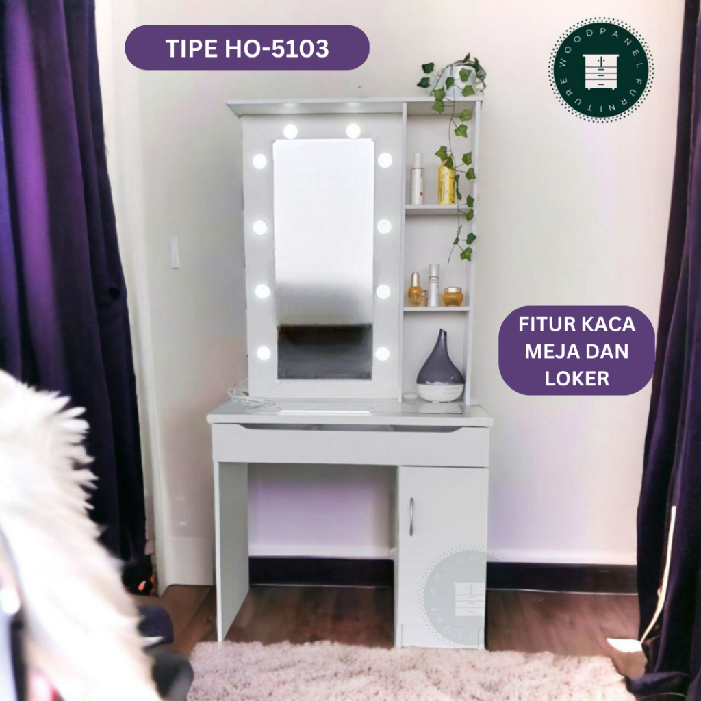 Jual Meja Rias Hollywood Cermin Kaca 10 Lampu LED Bohlam Mirror 3 Warna ...