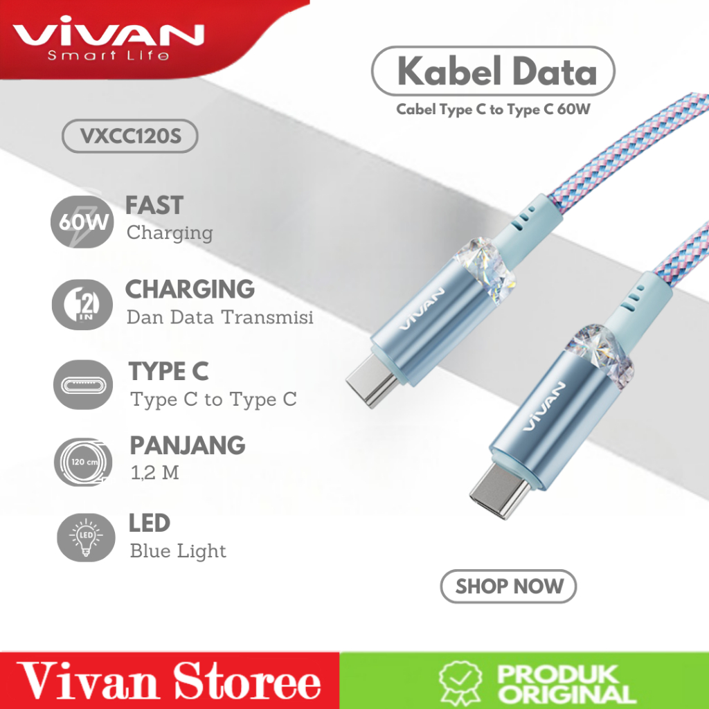 Jual Vivan VXCC120S Data Cabel 60 W Type C to Type C - Garansi Resmi 1 ...