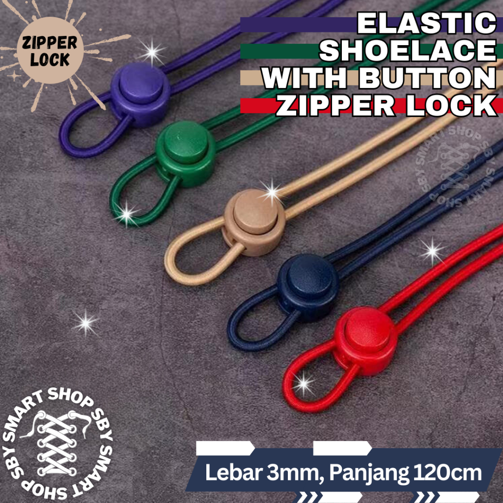 Jual (AQ) Tali Sepatu Elastis dengan Zipper Lock model Tombol Elastic ...