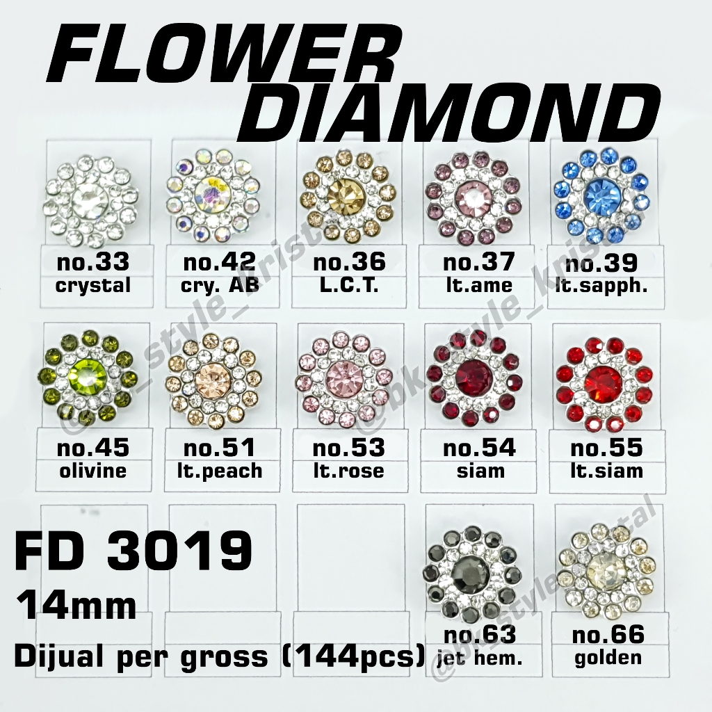 Jual FLOWER DIAMOND - FD 3019 (bentuk bulat) - 14mm - per gross (144pcs ...