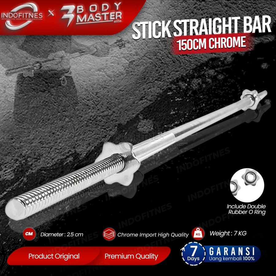 Jual BODYMASTER Stick Straight Bar 150cm Chrome - Stik Barbel Dumbell ...