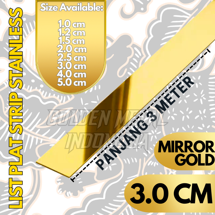 Jual LIST PLAT STRIP MIRROR GOLD STAINLESS SUS 201 3.0 CM | Shopee ...