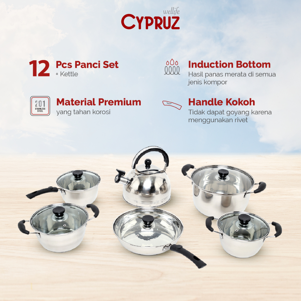 Jual Cypruz Cookware Set Wajan Stainless Tebal 12 Pcs | Shopee Indonesia