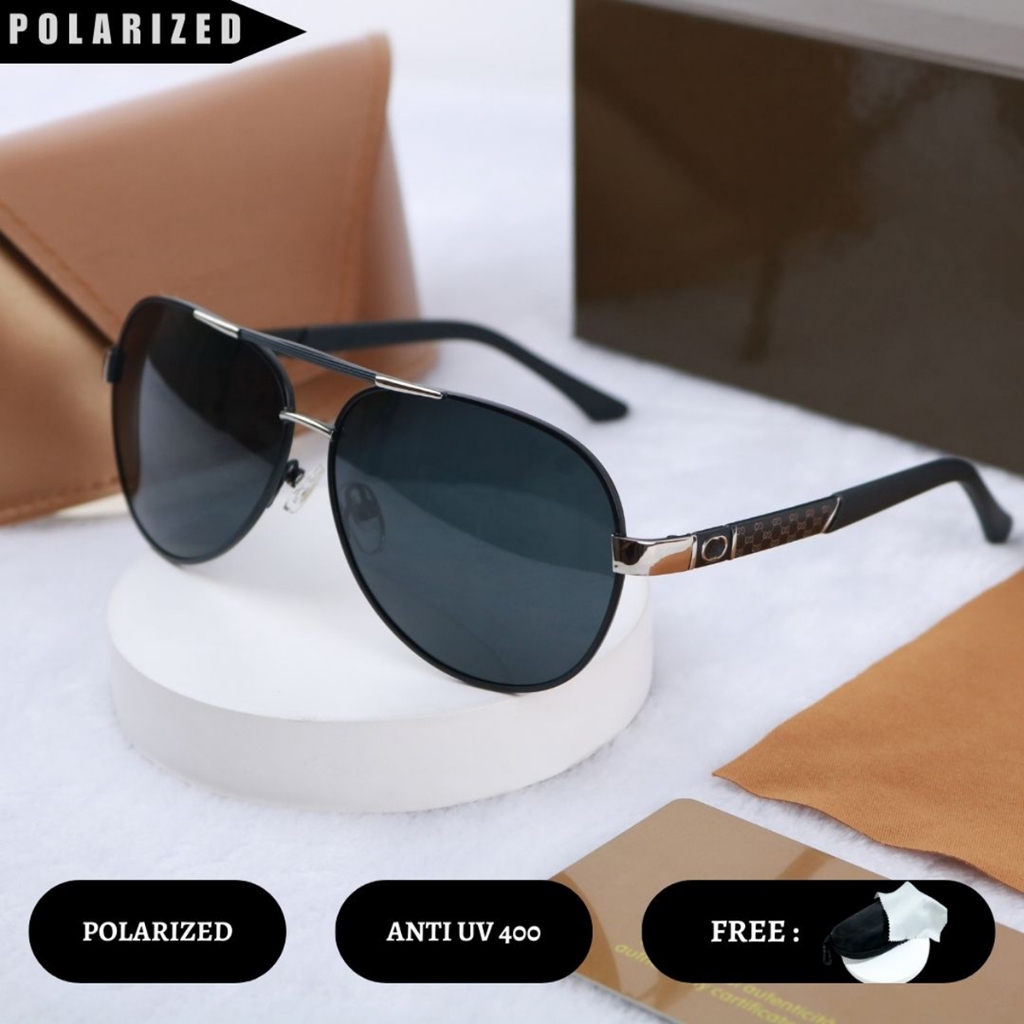 Jual 【Free Dompet & Lap】 【1108】COD - Kacamata Polarized Hitam Fashion Pria Wanita Kacamata Polar ...