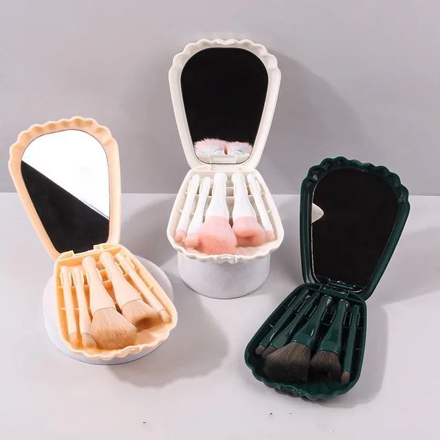 Jual Brush Set 5 Pcs Shell Shaped Case with Mirror Kuas Make up Model ...