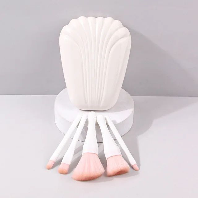Jual Brush Set 5 Pcs Shell Shaped Case with Mirror Kuas Make up Model ...