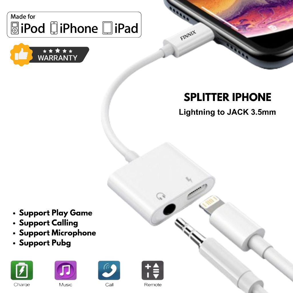 Jual [ Bisa Open Mic ] Splitter Lightning to jack 3.5mm Iphone / Dual ...
