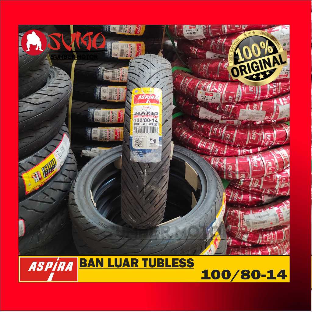 Jual BAN LUAR TUBELESS 100/80 -14 RING 14 SPR 40 TL TUBLESS ORIGINAL ASPIRA MAXIO ASTRA | Shopee ...