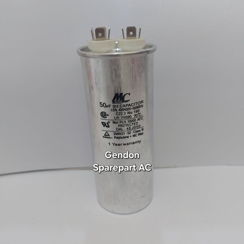 Jual Kapasitor AC MC 50 uF / 50 mikro kaki 2 Capasitor AC 50uf | Shopee ...