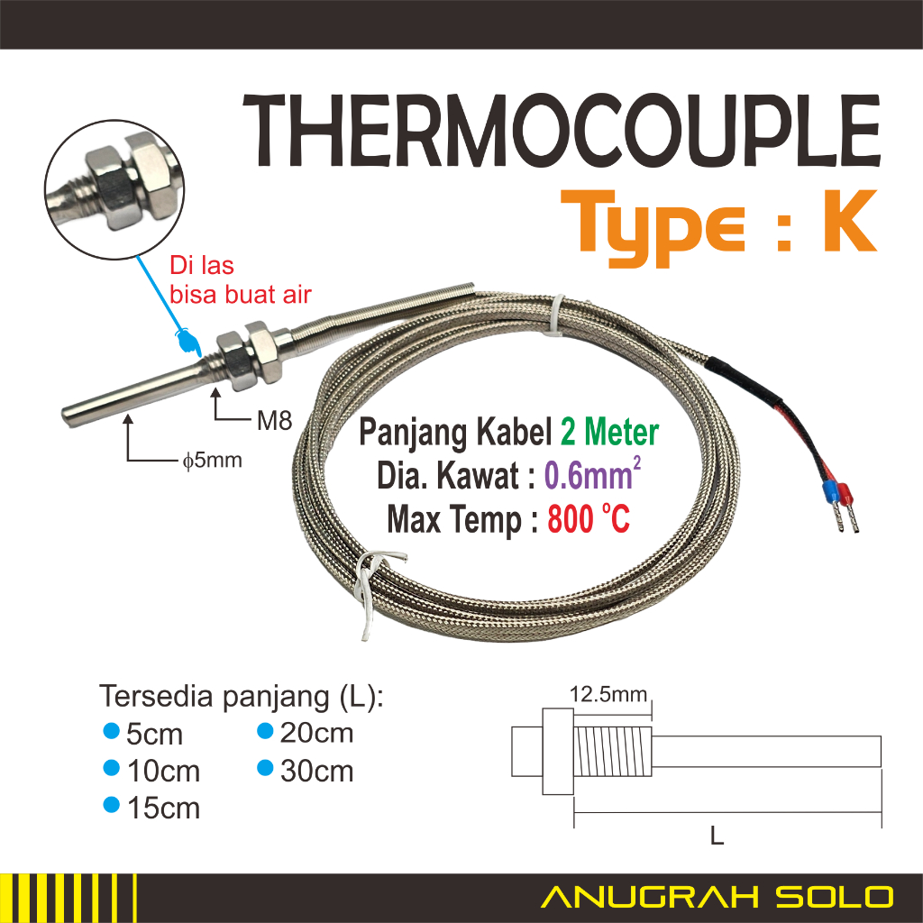 Jual Thermocouple Type K Sensor Suhu Oven Sensor Panas Ruangan | Shopee ...