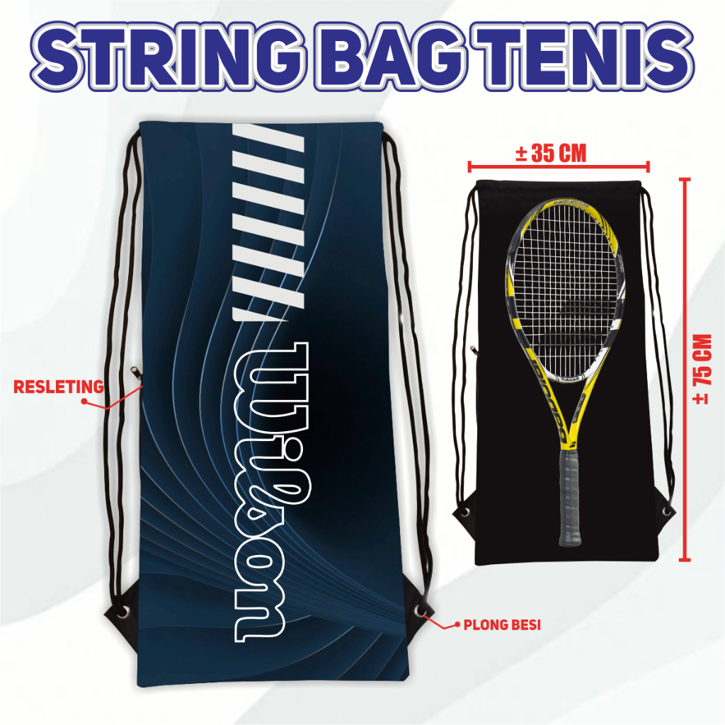 Jual Tas Serut Raket Tenis Printing String Bag Tenis Lapangan Bagpack Sport Tas Tenis Murah