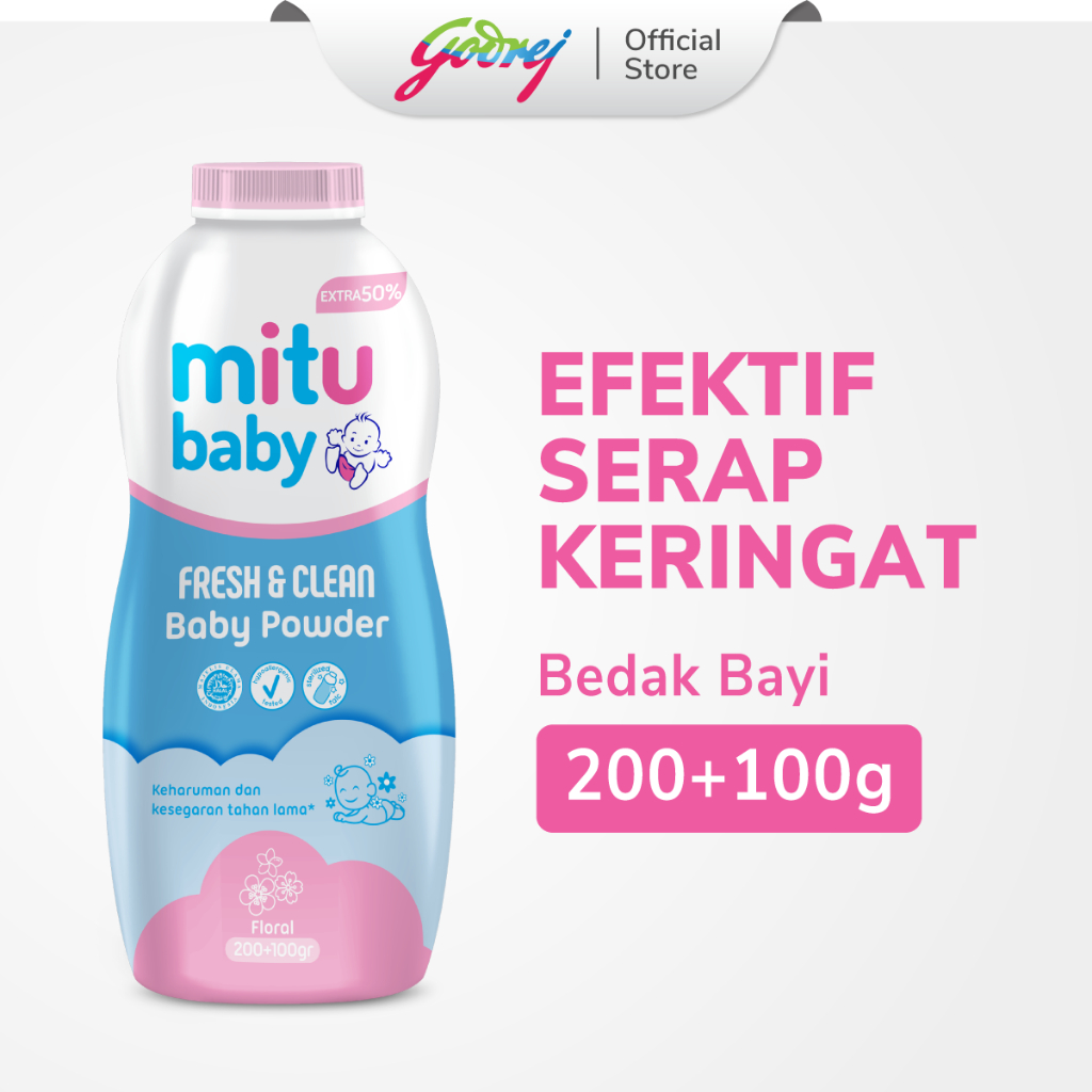 Jual Mitu Baby Powder Fresh & Clean Pink Floral 200 + 100 gr - Bedak ...