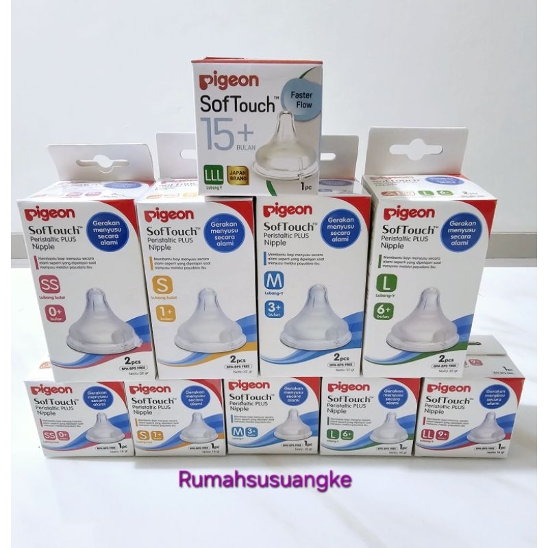 Jual PIGEON Peristaltic Plus Nipple Wide Neck SS,S,M,L,LL,LLL | Shopee Indonesia