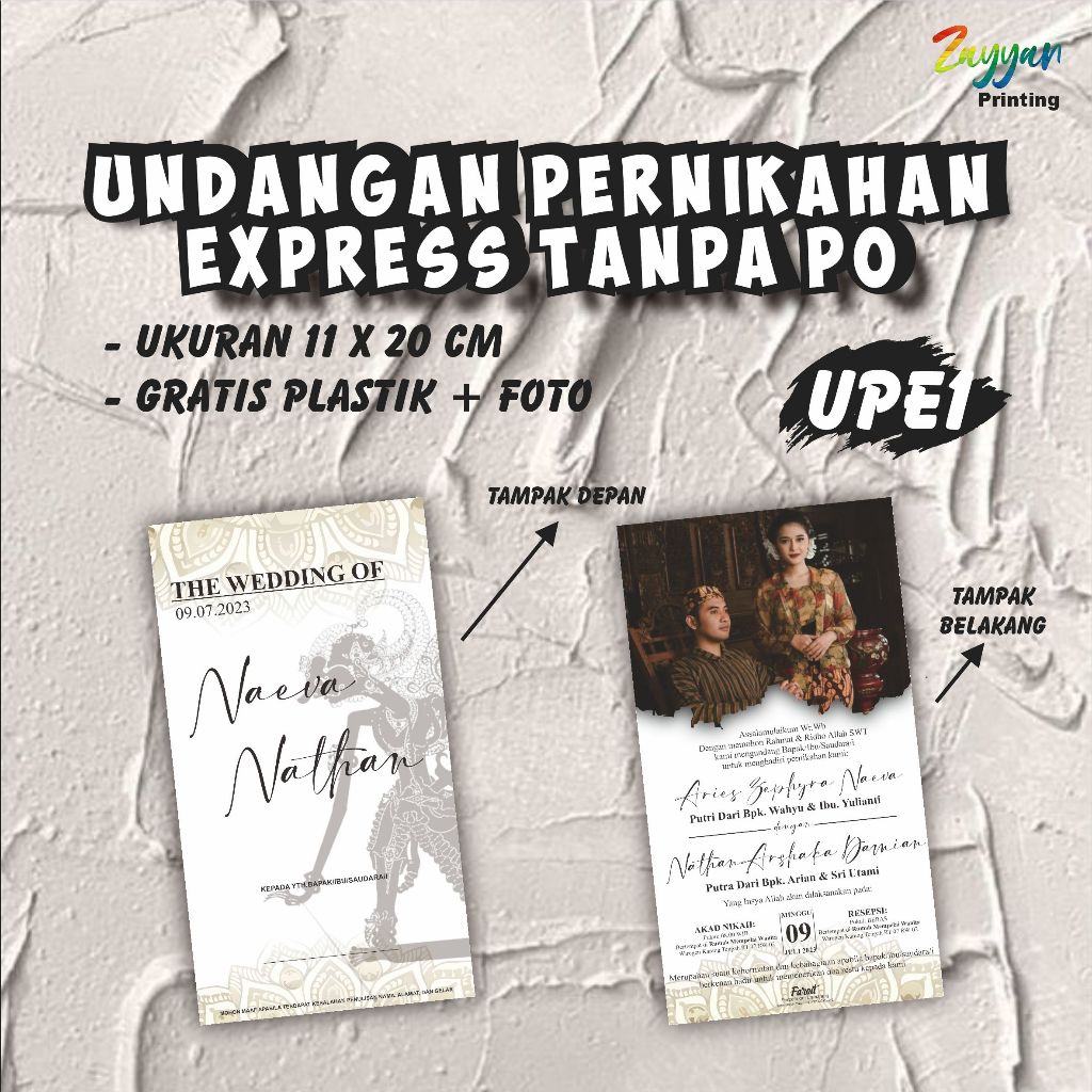 Jual Undangan Pernikahan Bolak Balik 1 lembar Tema Jawa Kode UPE ...
