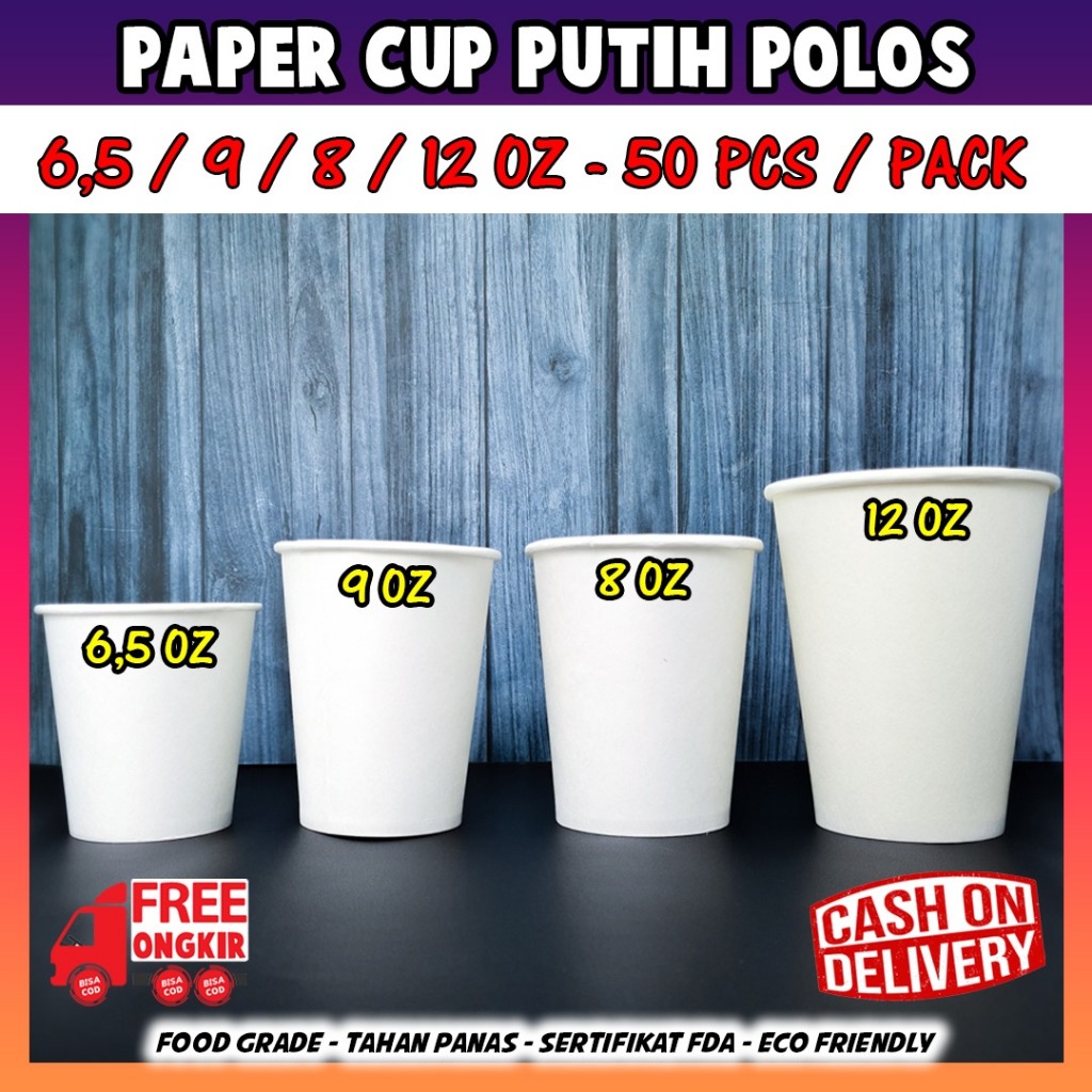 Jual Paper hot cup 6,5/8/9 oz/ Paper Hot Cup Polos / papercup gelas panas isi 50 pcs /gelas ...