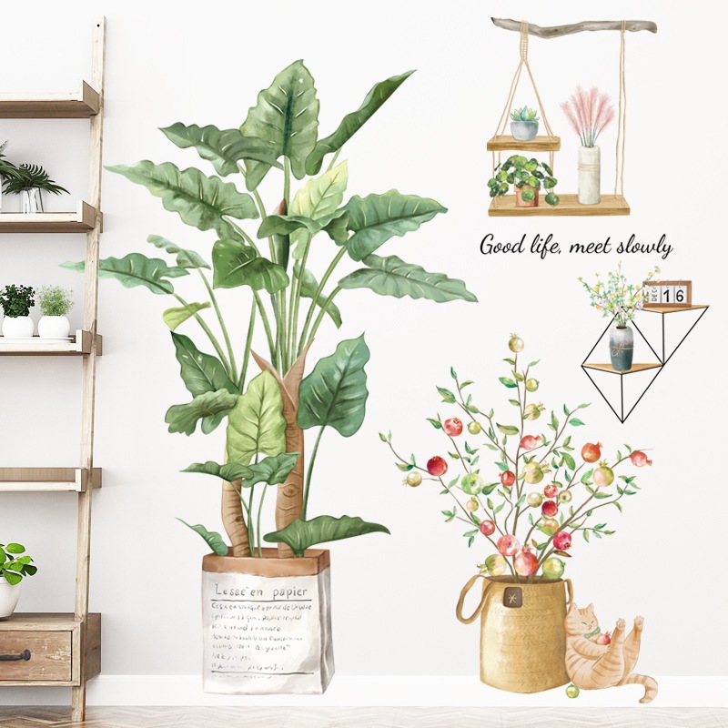 Jual Reliza Wall Sticker Pohon Daun Hijau Pot Bunga Kebun Kucing Cat ...