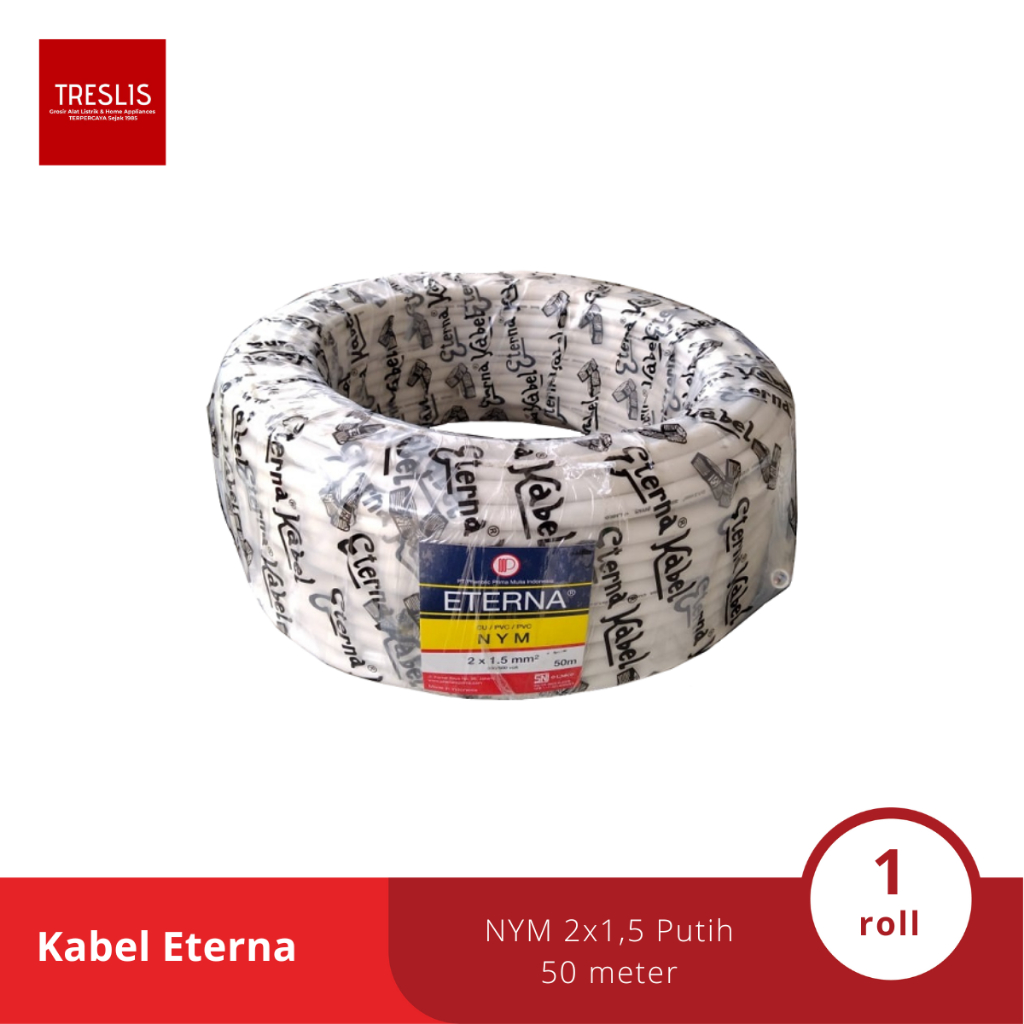 Jual 1 Roll Kabel Eterna NYM Putih 3x1,5 3x2,5 3x4 kawat tembaga isi 3 kabel listrik 50 meter ...