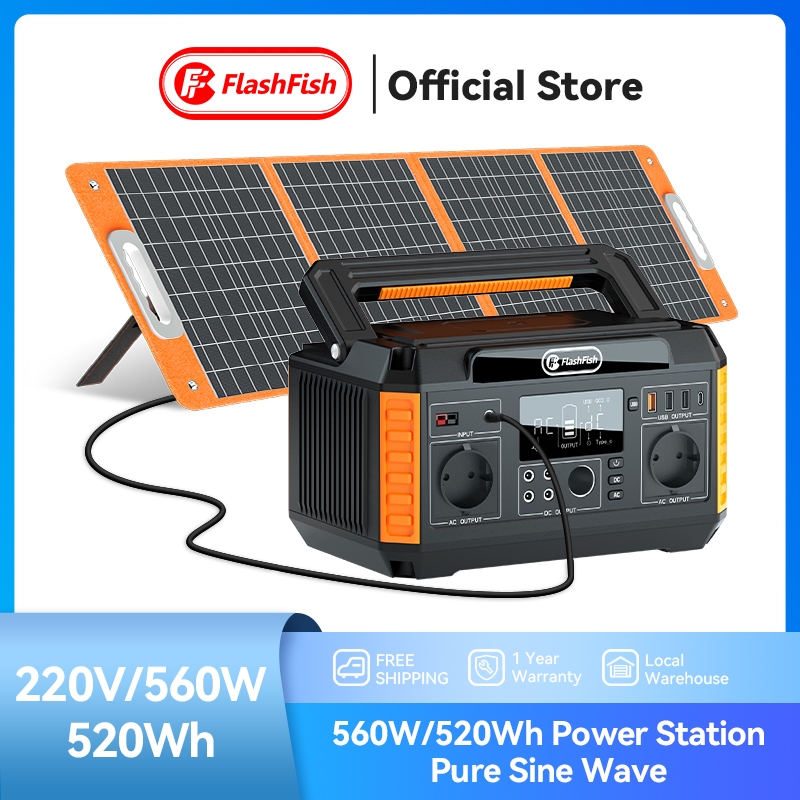 Jual Ready - (560W Portable Power Station+100wp Solar Panel) FlashFish ...