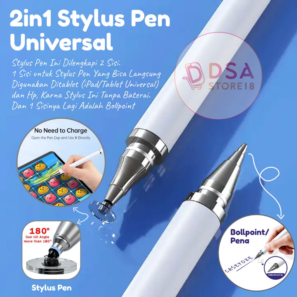 Jual Stylus Pen 2in 1 Universal For Android Tablet iPad Phone / Pen ...