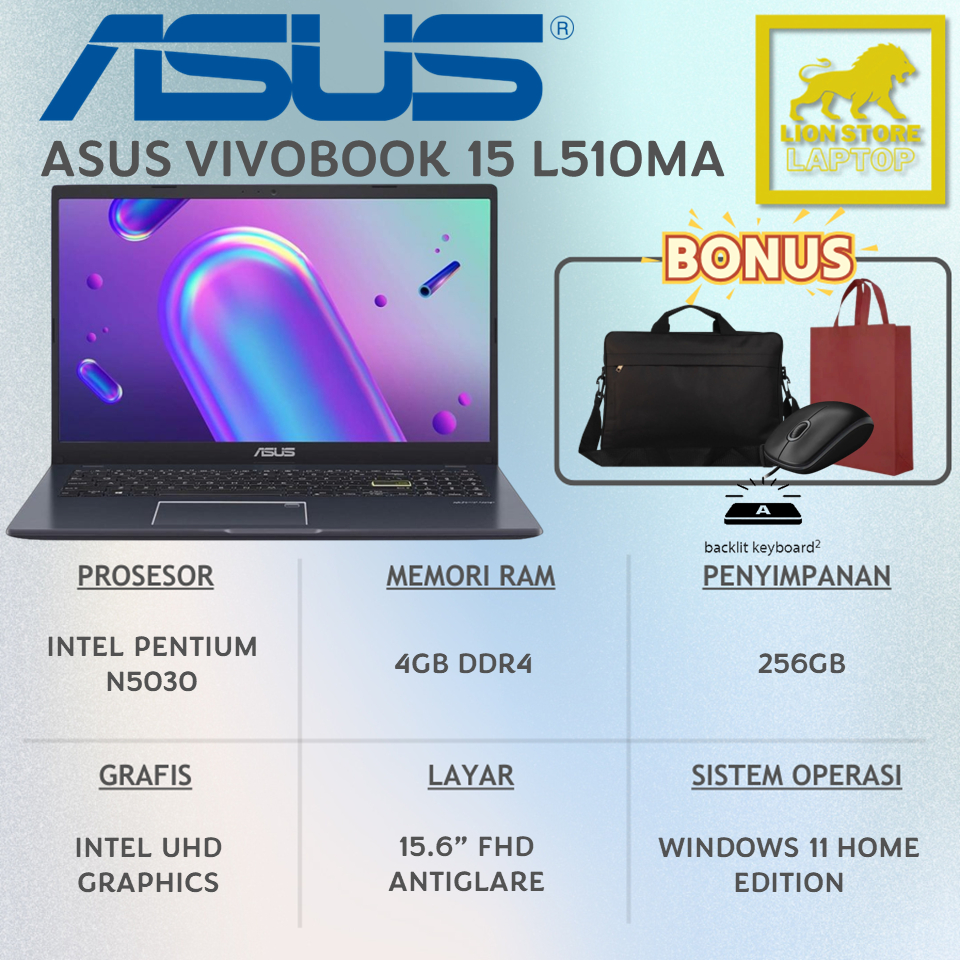 Jual Laptop Sekolah Asus Vivobook L510MA Intel Pentium N5030 RAM 4GB ...