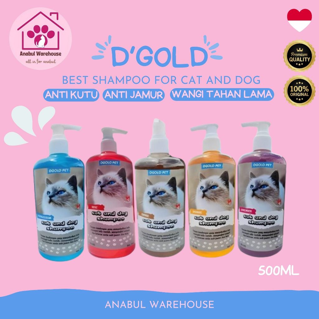 Jual SHAMPOO KUCING ANJING ANTI KUTU JAMUR DGOLD 500ML BOTOL PUMP MENCEGAH BULU RONTOK SUPER ...