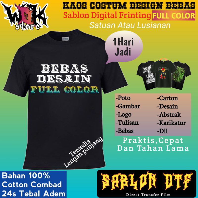 Jual Kaos Costum Sablon / Full Warna / Sablon Baju satuan / Bebas ...