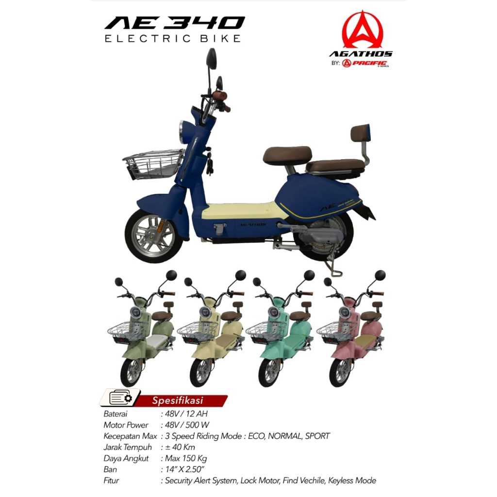 Jual Sepeda Listrik Electric Bike AGATHOS AE 340 New Series Moped Model Classic Ready Stock ...