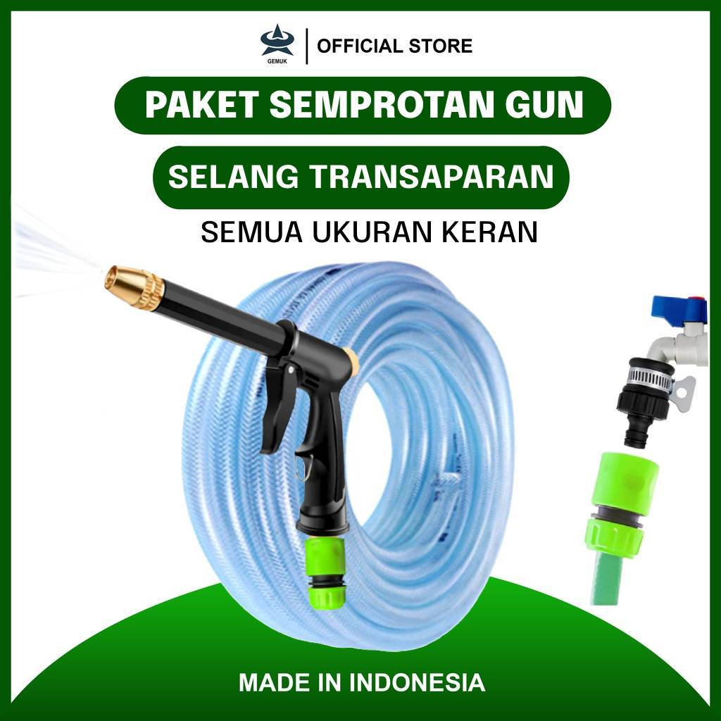 Jual GEMUK Paket Selang Air 1/2 inch 15 Meter Selang Air Benang Transparan Dengan Semprotan Air ...