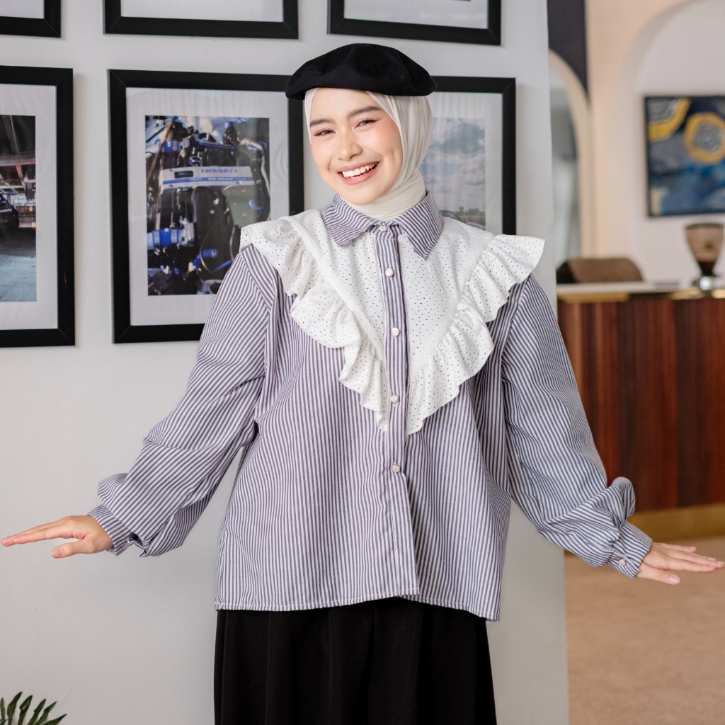 Jual Mybamus Kairi Kemeja Ruffle - Kemeja Kerja Wanita - Kemeja Vintage ...