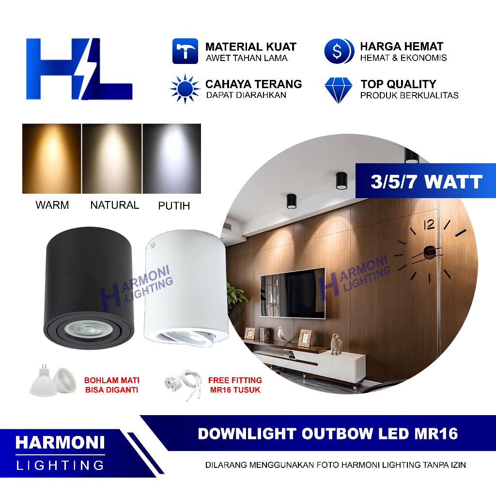 Jual Lampu Sorot Tempel Plafon LED MR16 - 3W 5W 7W 12W - Spotlight Downlight Bisa Diarahkan Dan ...