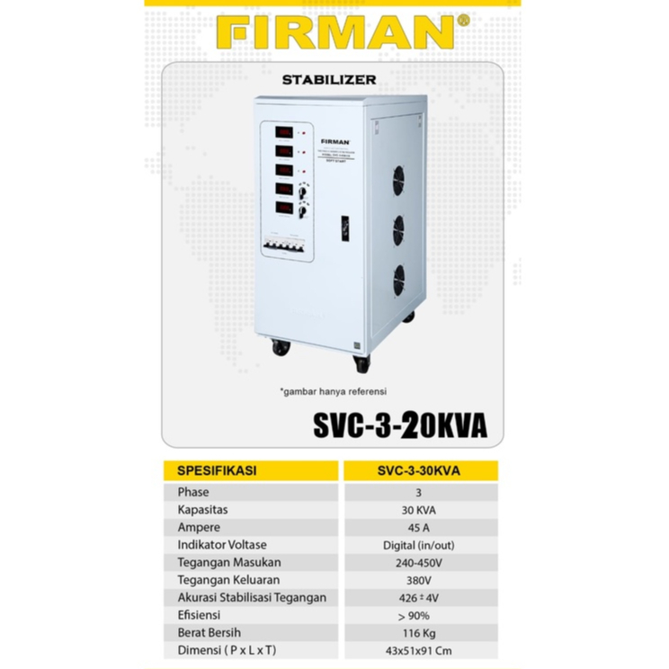 Jual Stabilizer LISTRIK SVC3-20KVA FIRMAN 3 Phase 20KVA / Stavol ...