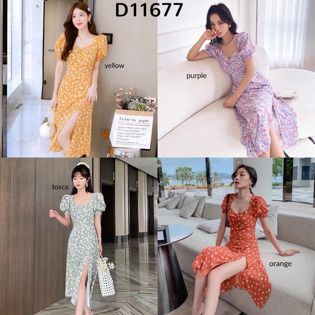 Jual [FG] Indira Flower Slit Midi Dress D11677 | Shopee Indonesia