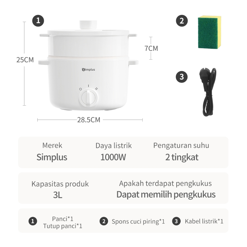 Jual Simplus Panci Listrik 1.5L Multifungsi Pengukus Anti Lengket ...