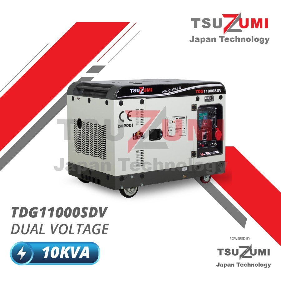 Jual Genset Silent 10 kva 3 phase 1 phase Dual Voltage Heavy Duty TDG 110000 SDV TSUZUMI ...