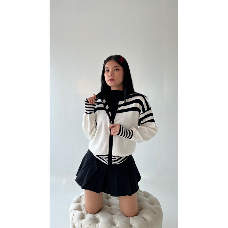 Jual Loola Official - Mallory Stripe Knit Jacket Premium - Jacket Wanita Premium - Jacket Knit ...