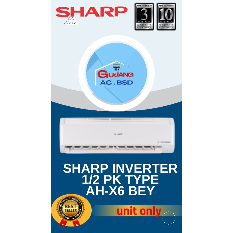 Jual AC SHARP 1/2 PK INVERTER AH-X6 BEY (UNIT INDOOR + OUTDOOR ...