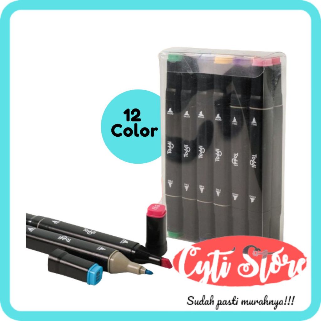 Jual Spidol Dual Side Art Sketch Marker Drawing Set 12 Color - T12 ...