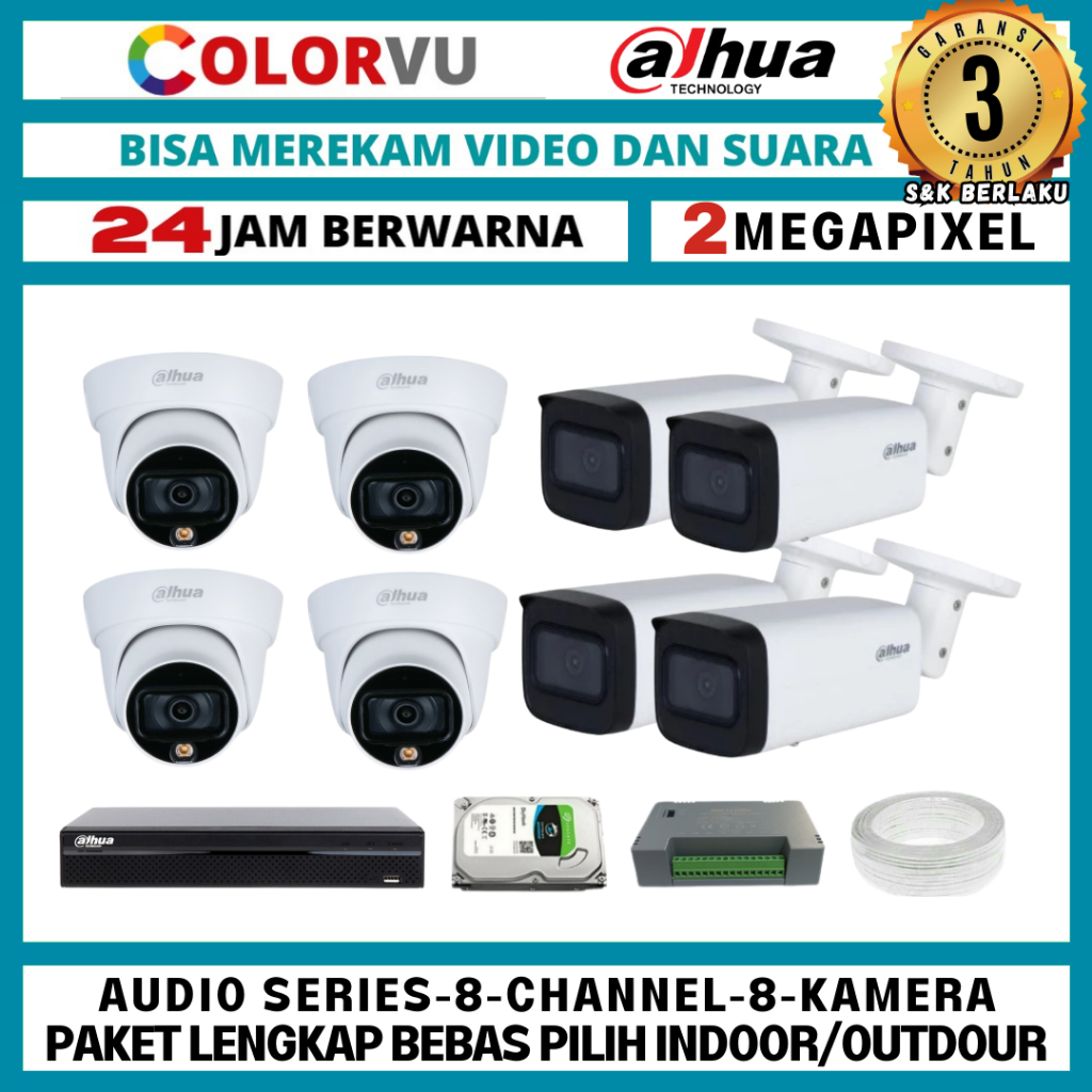 Jual Paket Lengkap Camera Cctv Dahua 8 Channel 8 Camera 2MP Full HD ...