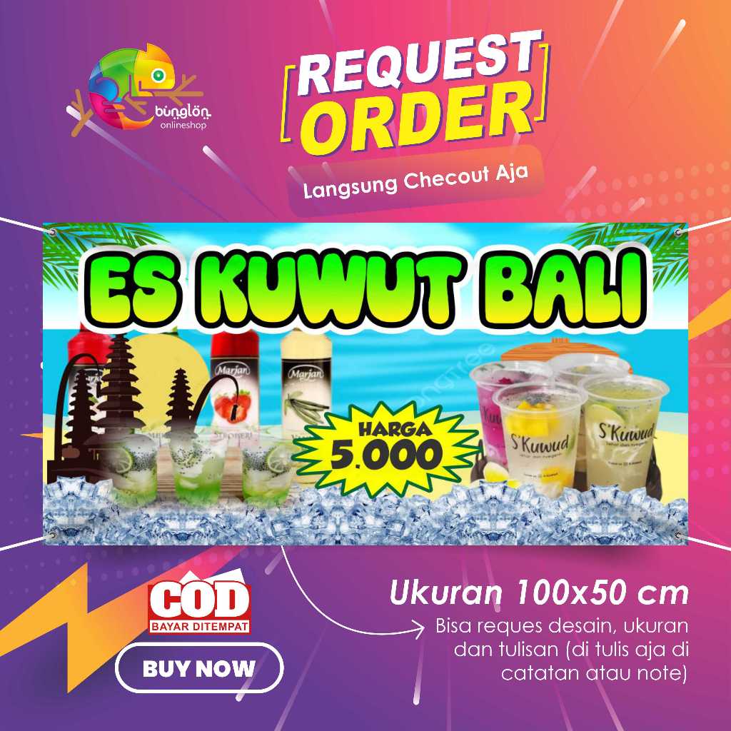 Jual Spanduk Banner 100x50 Es Kuwut Bali Custom Desain | Shopee Indonesia
