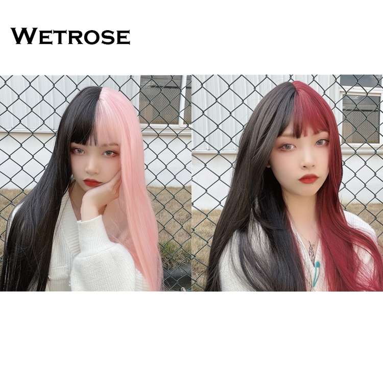 Jual 【Wetrose】Cosplay Wig Women with Black Red Pink Hitam Merah Pink ...