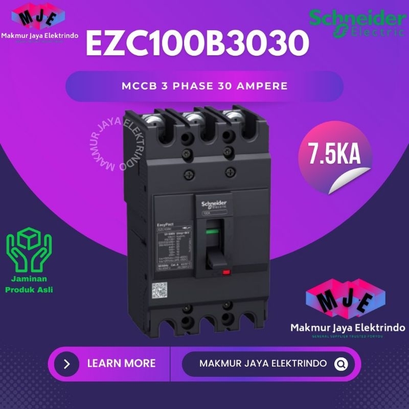 Jual Mccb 3 Phase 30 Ampere EZC100N 3P 30A 18 kA 3 Pas 30 Amper Schneider Original SNI | Shopee ...