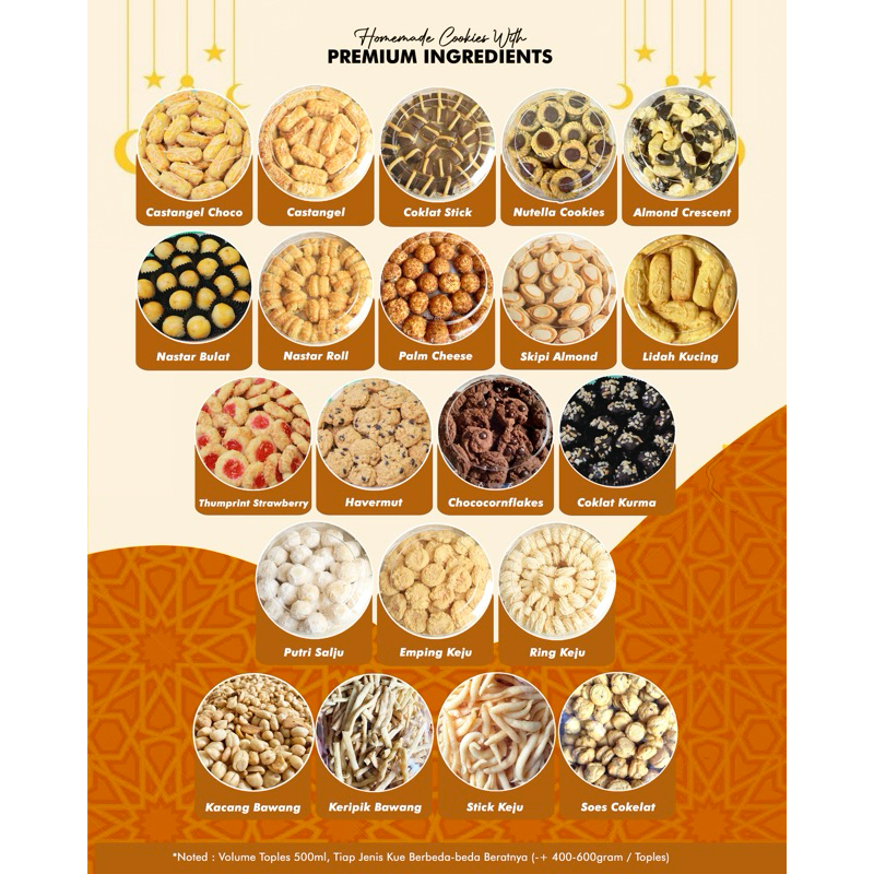Jual Kue Kering Lebaran / KUKER PREMIUM 500gr Nastar / Coklat Stick / Castengel / Putri Salju ...