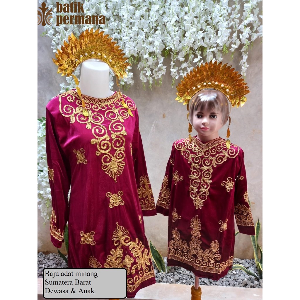 Jual Baju adat Minang Sumatera Barat, Anak-Dewasa (Atasan dan mahkota ...