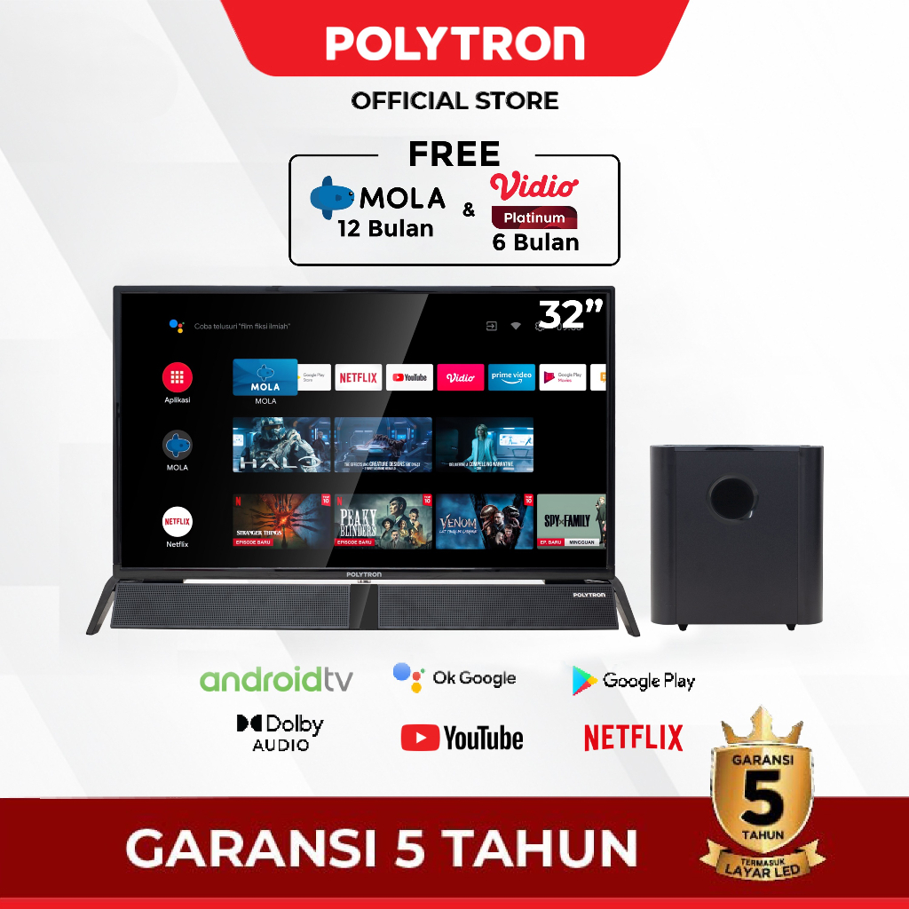 Jual Smart Android TV Polytron Cinemax Soundbar LED TV 32 inch PLD 32BAG9858 Garansi Resmi ...