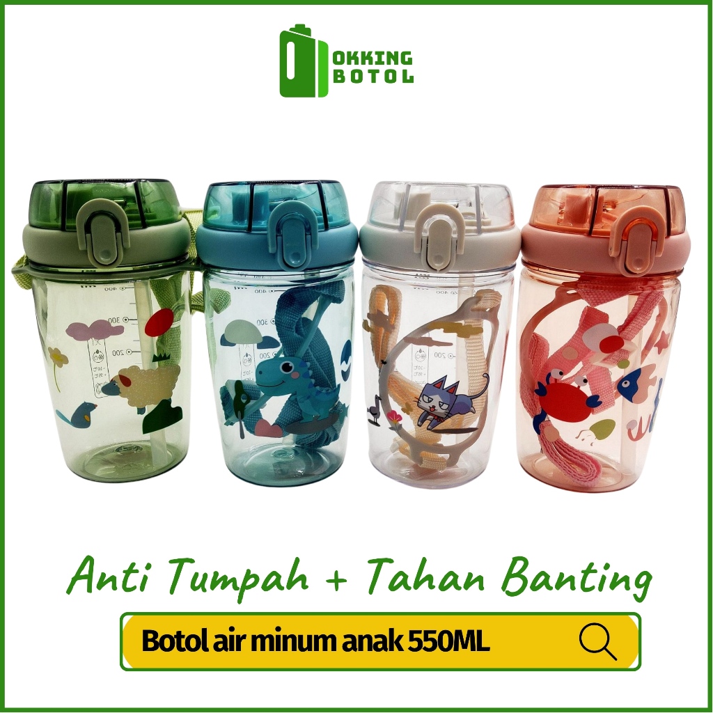 Jual BOTOL MINUM ANAK KARAKTER HEWAN / TEMPAT AIR MINUM ANAK FREE SEDOTAN DAN TALI 550ML BPA ...