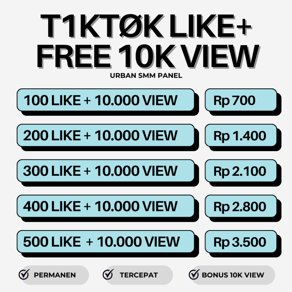 Jual URBAN SMM - Paket Tiktok Like BONUS View Permanen Bergaransi Viewers Aktif Likes Mix ...